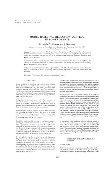 Pdf Model Based No X Reduction Control In Power Plants