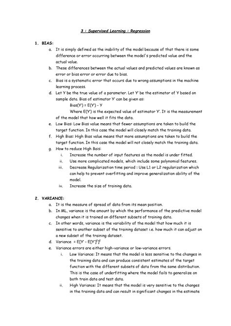 Machine Learing Notes Ml Endsem 3 Supervised Learning Regression 1 Bias A It Is