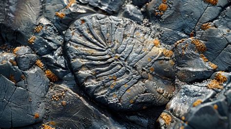 Closeup Image Capturing The Intricate Patterns Of An Ammonite Fossil Embedded In Rock Surrounded