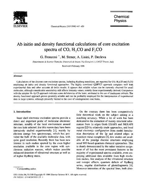 Pdf Ab Initio And Density Functional Calculations Of Core Excitation