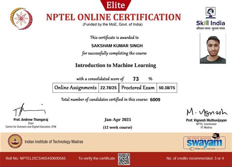 Machinelearning Nptel Iitmadras Artificialintelligence Datascience Saksham Kumar Singh