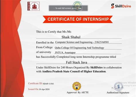 Successfully Done My Internship As A Java Developer For 3 Months At