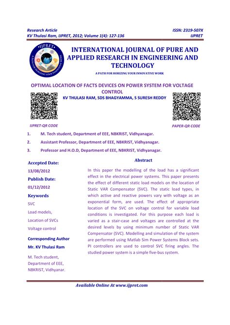 Pdf Optimal Location Of Facts Devices On Power System For Voltage Control