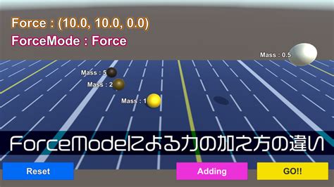 【unity】addforceで力を加える時のモードを変えて動きを観察 │ エクスプラボ