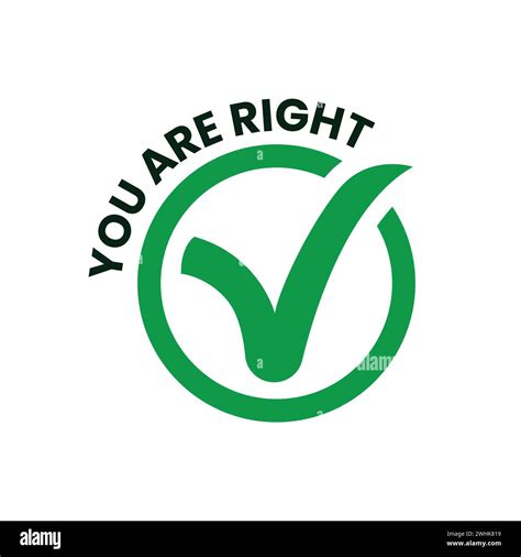 Check Mark Vector Icon With The Lettering Of You Are Right Approve Select Correct Symbol For