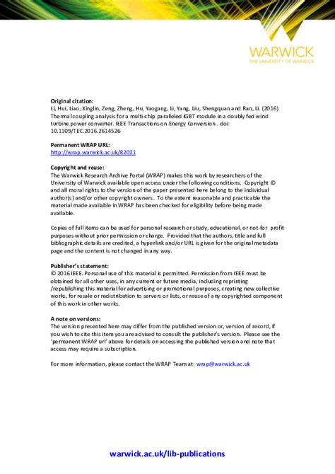 Pdf Thermal Coupling Analysis In A Multichip Paralleled Igbt Module For A Dfig Wind Turbine