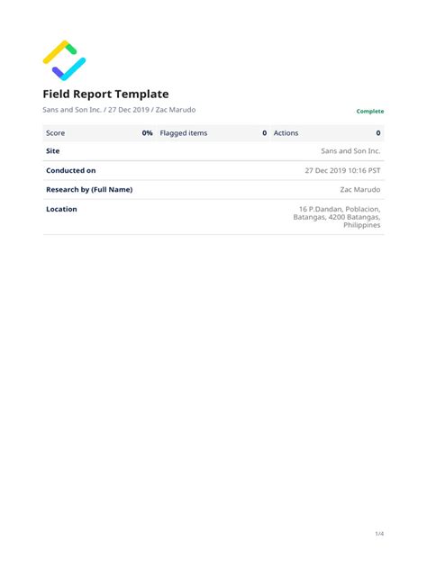 Field Report Template Sample Report 1 Pdf