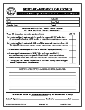 Fillable Online Domestic Transcript Evaluation Fax Email Print PdfFiller
