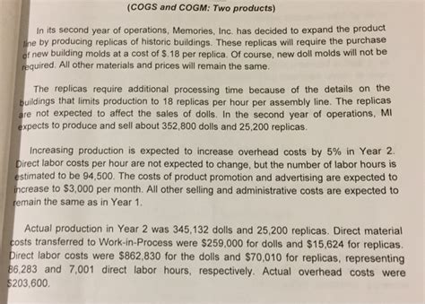 Solved COGS And COGM Two Products In Its Second Year Of Chegg Com