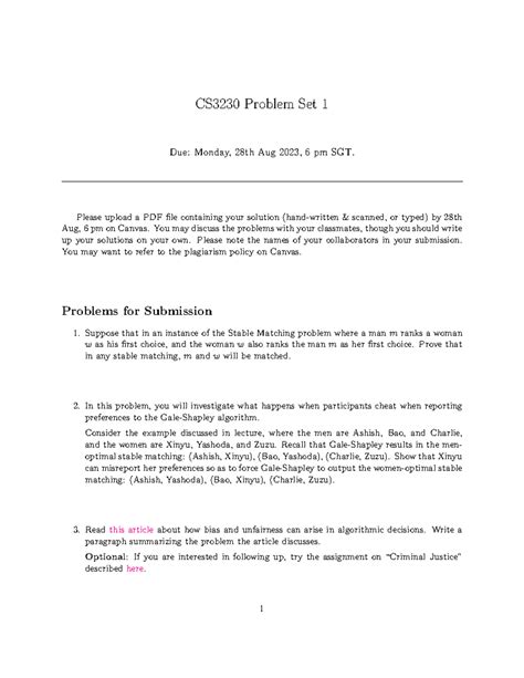 Week Nil CS Problem Set Due Monday Th Aug Pm SGT Please Upload A PDF