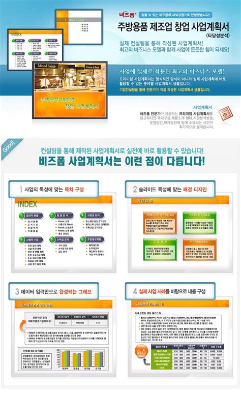 비즈샵 주방용품 제조업 창업 사업계획서타당성분석비즈니스 쇼핑 비즈샵 비즈폼cd 엑셀 파워포인트 전문 서식 디자인 서식 브랜드샵