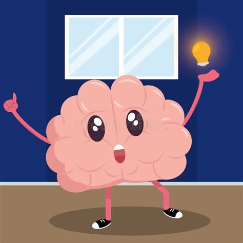 Isolated Cute Happy Brain Cartoon Character With An Idea Vector Stock
