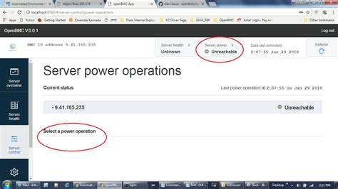 Openbmc Gui When System State Is In Unreachable There Is No Option Under Select A Power