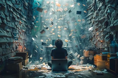 clutter and spam concepts with millions of emails flowing over laptop