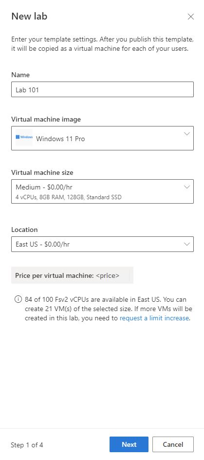 Azure Lab Services Quickstart Portal