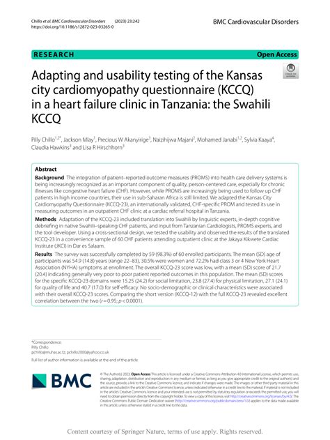 Pdf Adapting And Usability Testing Of The Kansas City Cardiomyopathy