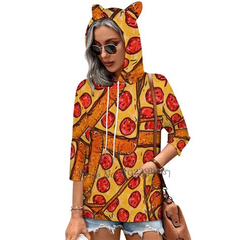 Pizza Pizza Pizza Hoodie Sweatshirt Women Drawstring Printed Pocket