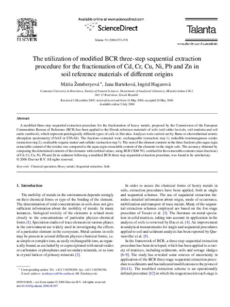 Pdf The Utilization Of Modified Bcr Three Step Sequential Extraction Procedure For The