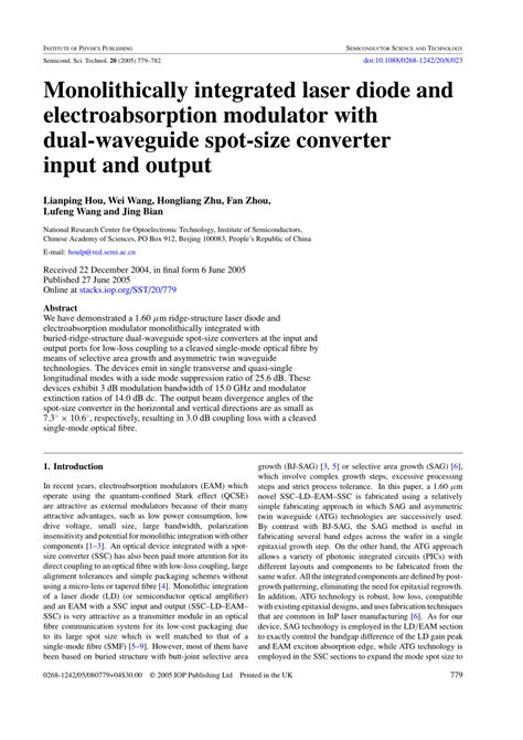 Pdf Laser Diode Monolithically Integrated With An Electroabsorption Modulator And Dual