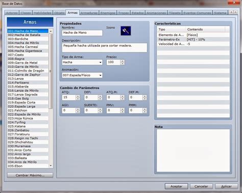 Tutorial RPG Maker VX Ace Armas Programa Videojuegos