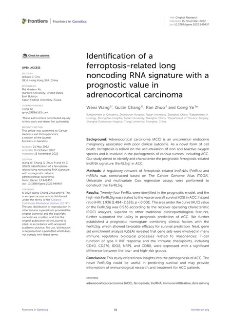 PDF Identification Of A Ferroptosis Related Long Noncoding RNA Signature With A Prognostic