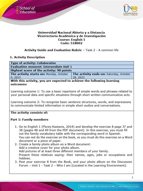 Activity Guide And Evaluation Rubric Unit 1 Task 2 A Common Life Pdf Vocabulary