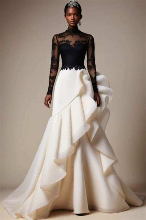 Белое Платье с черным кружевом Вечерние платья Платья Бальные платья