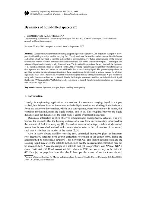 Pdf Dynamics Of Liquid Filled Spacecraft