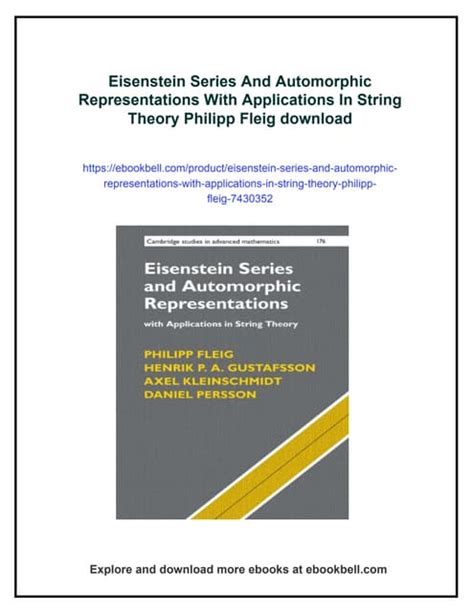 Eisenstein Series And Automorphic Representations With Applications In String Theory Philipp
