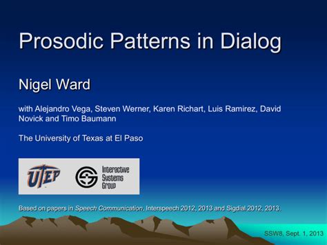 prosodic patterns in dialog nigel ward