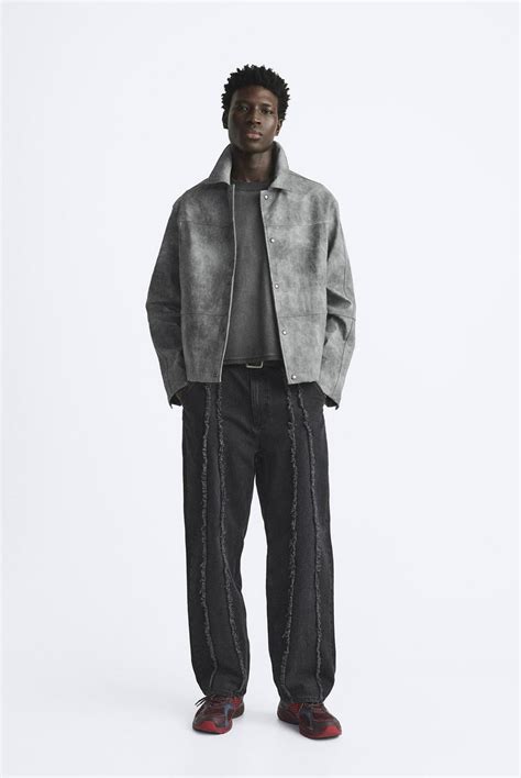 Zara Faded Effect Leather Overshirt Grey Garmisland