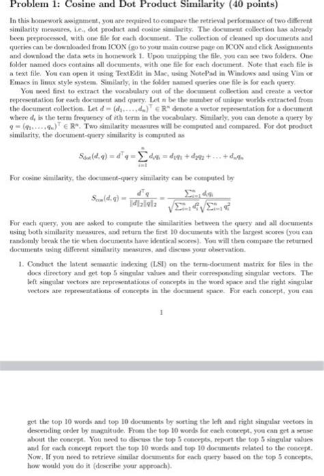 Problem 1 Cosine And Dot Product Similarity 40