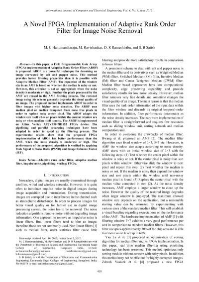 A Novel Fpga Implementation Of Adaptive Rank Order Filter Ijcee