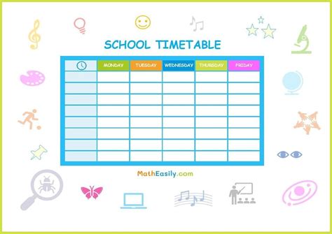 Printable School Timetable Template Free Download Printable Math