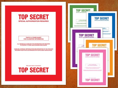 Top Secret Classified Document Cover Sheets Multiple Colors