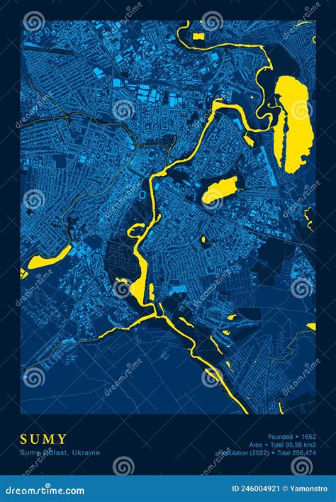 Sumy Map Vector Poster Highly Detailed Map In Patriotic Yellow Blue Colours