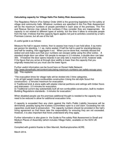 Calculating Capacity For Village Halls Fsra Mar 2014 Pdf Door Fire Safety