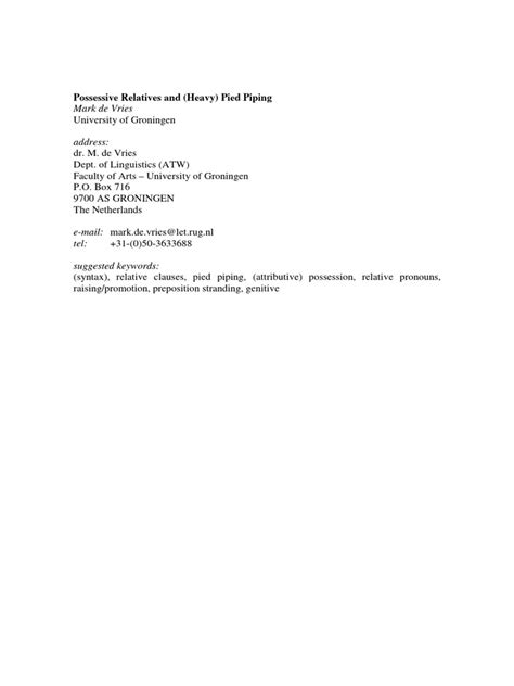 Possessive And Pied Piping Pdf Syntax Preposition And Postposition