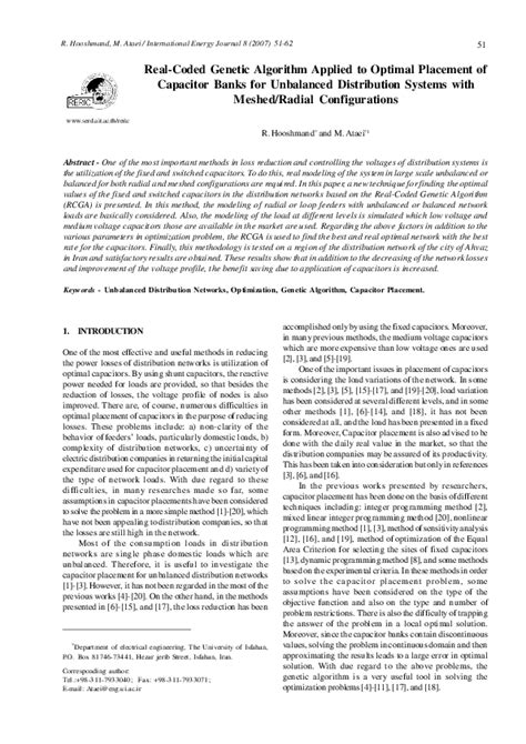 Pdf Real Coded Genetic Algorithm Applied To Optimal Placement Of Capacitor Banks For