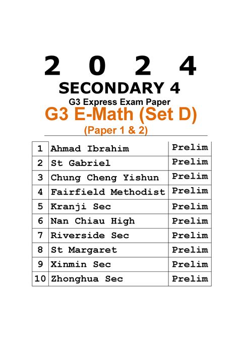 2024 Secondary 4 Sec 4 G3 Express Elementary Mathematics Emath Math Prelim Exam Paper Set D