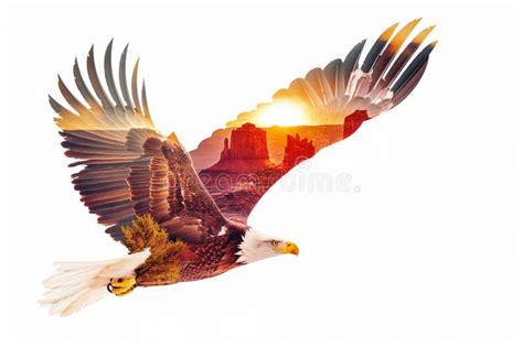Majestic Bald Eagle Soaring With Monument Valley Sunset In Its Wings