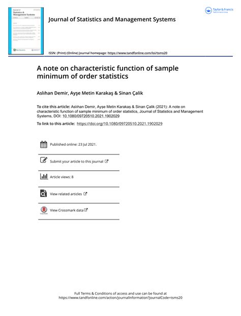 Pdf Journal Of Statistics And Management Systems Issn Print A