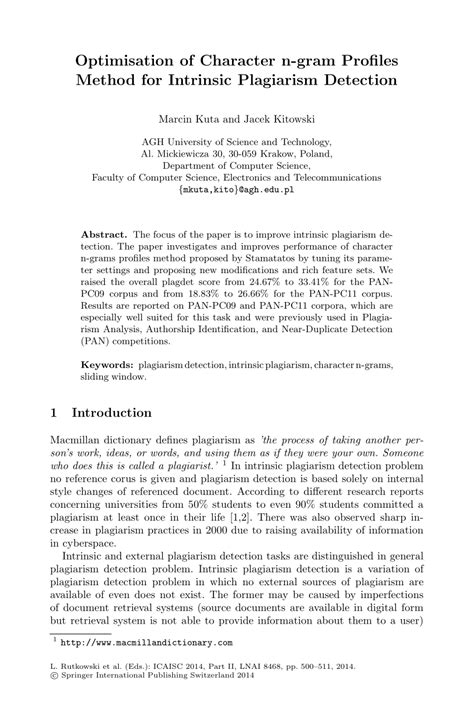 Pdf Optimisation Of Character N Gram Profiles Method For Intrinsic Plagiarism Detection