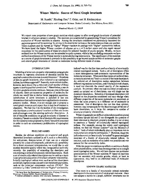 Pdf Wiener Matrix Source Of Novel Graph Invariants