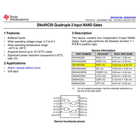 Texas Instruments SN HC N IC TTL Quad Input Nand Gate
