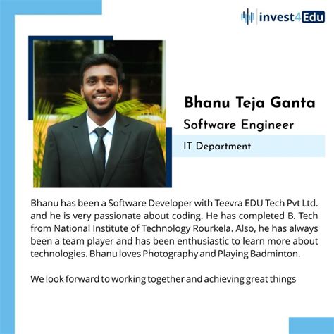 Invest4edu On Linkedin We Are Thrilled To Welcome Ganta Bhanu Teja