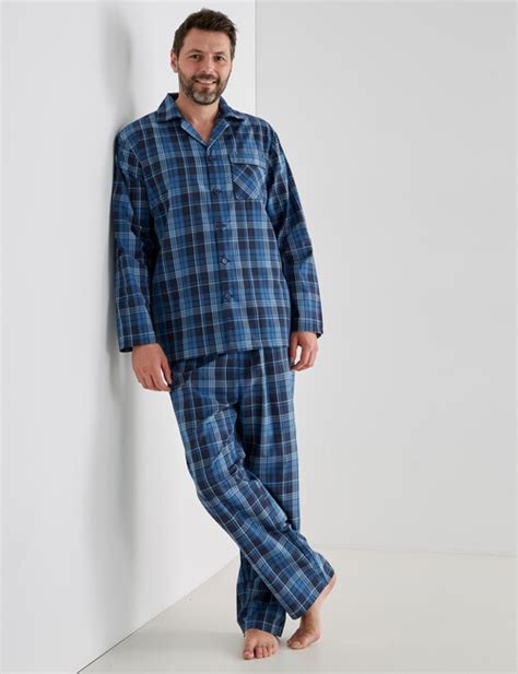 Chisel Check Woven Long Pj Set Navy And Blue Sleepwear