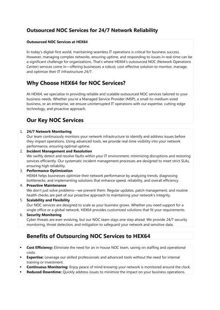 Outsourced Noc Services For 24 7 Network Reliability Docx