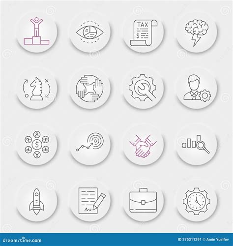 Strategy Line Icons Collection Plan Tactic Approach Scheme Blueprint Method Procedure