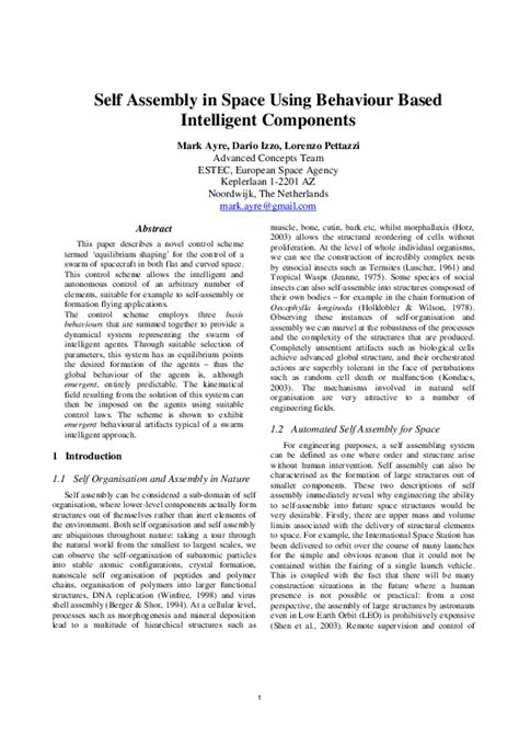 Pdf Self Assembly In Space Using Behaviour Based Intelligent Components Pdf Self Assembly In Space Using Behaviour Based Intelligent Components